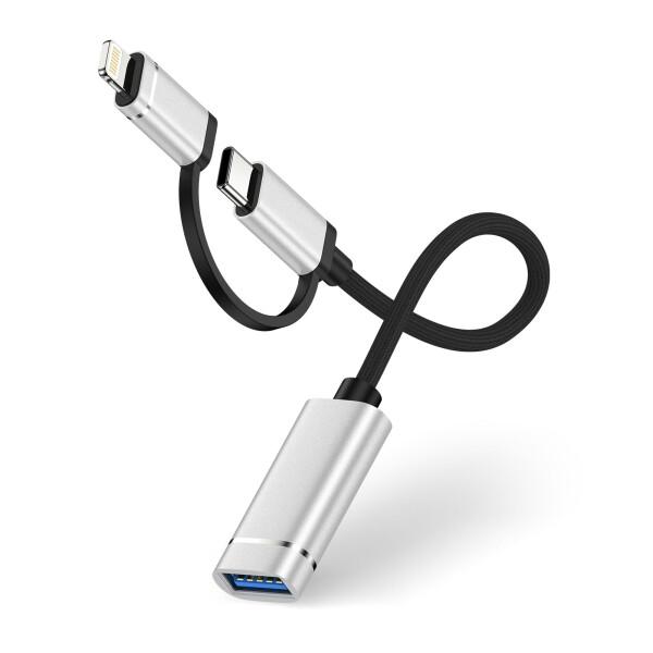 Haoano USB to Lightning/USB-Cアダプター 2in1 otgデータケーブル iPhone USB-A交換アダプター 設定不要 高速データ/写真/ビデオ/ファイル転送 OTG ケーブル iPhone 17/16/15...
