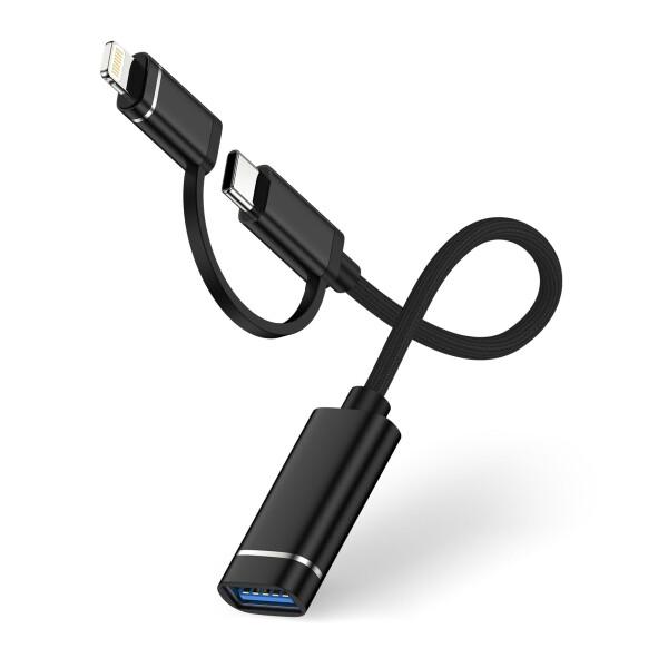 Haoano OTG ケーブル 2in1 USB to Lightning/USB-Cアダプター otgデータケーブル iPhone 交換アダプター 設定不要 高速データ/写真/ビデオ/ファイル転送 iPhone 17/16/15/14/1...