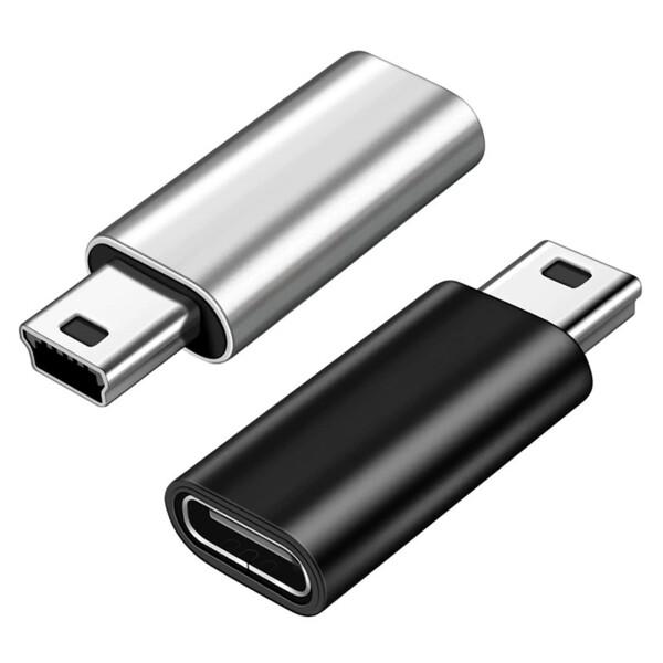 USB C to ミニ USB アダプター コンパクトでポータブル 充電とデータ転送 変換アダプター 2個パック （黒+銀）デジタルカメラ/パソコン対応 Mini USB公転Type-Cメス への変換コネクタ商品コード：4908122332...