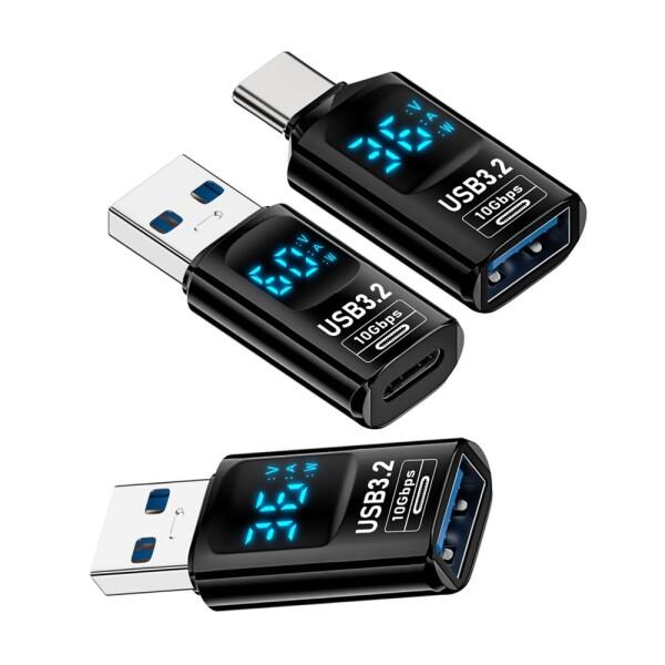 NFHK 3pcs/lotのUSB3.2のタイプAのアダプターへのタイプCのスマートなLEDの表示USB-C 10Gbpsデータ流れ電圧急速な充満監視の表示テスターの探知器商品コード：49081223365型番：NF-U3-0973pcs/...