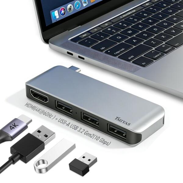 USB-Cから3xUSB-A / 1xHDMI出力 4K@60Hz、USB 3.2 Gen2 ハブ 10Gbps高速転送 アルミ合金製 軽量 旅行に最適です Type-C 変換 USB 直差し USB ハブ ノートパソコンMacbook a...