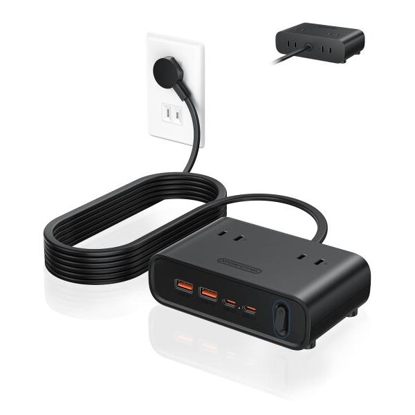 NTONPOWER 延長コード 2m 電源タップ usb付き 25W コンセント タコ足配線 テーブル 電源コード 4個AC口 2個USB-A 2個USB-C 雷ガード 蛸足コンセント コンセント 分岐 たこあし 延長 コード オシャレ 壁...