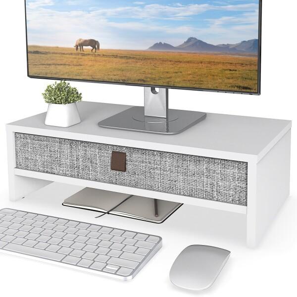 Fenge モニター台 卓上 パソコン台 pc台 2段 42cm横幅 木製天板 モニターだい 引き出し ノートパソコン 台 キーボード 収納 (ホワイト)商品コード：49081223743型番：G04B204-Mカラー：ホワイト【すっきりコ...