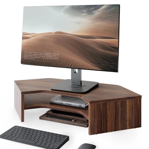 Fenge モニター台 卓上 パソコン台 机上台 46cm横幅 木製天板 2段 PC台 収納 モニタースタンド ブラウン G04B2054D商品コード：49081223753型番：G04B205-MAINカラー：ブラウン【三角コーナーモニタ...