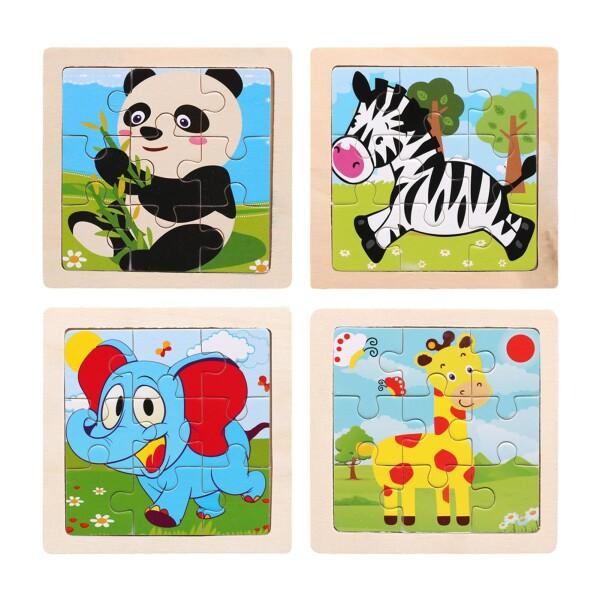 木製パズル 4枚セット はめこみ 知育おもちゃ 形合わせパズル 型はめパズル 赤ちゃん モンテッソーリ 動物/乗り物/農場/昆虫/海/恐竜 形合わせ 形認識 色認知 色彩感覚 脳トレ 男の子 女の子 誕生日 プレゼント (動物)商品コード：...