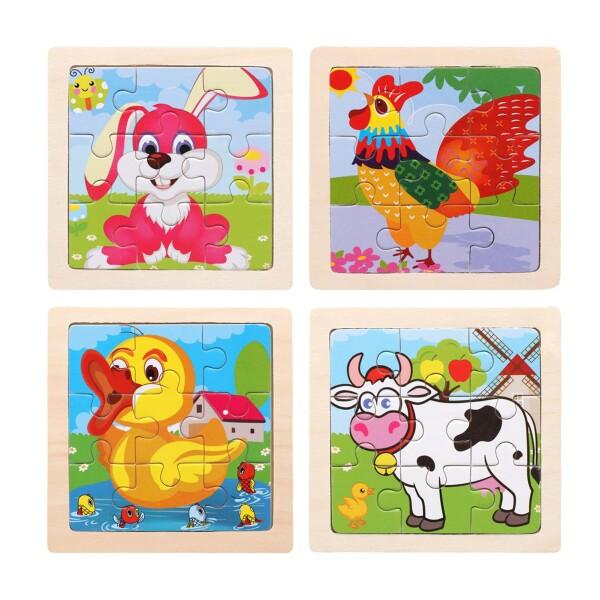 木製パズル 4枚セット はめこみ 知育おもちゃ 形合わせパズル 型はめパズル 赤ちゃん モンテッソーリ 動物/乗り物/農場/昆虫/海/恐竜 形合わせ 形認識 色認知 色彩感覚 脳トレ 男の子 女の子 誕生日 プレゼント (農場動物)商品コー...