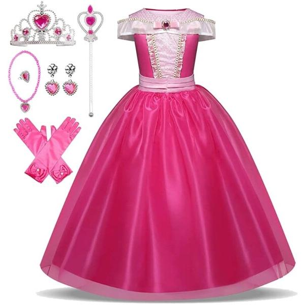 (CREDIBLE) プリンセス ドレス 子供 コスプレ 衣装 豪華８点セット ・ ピンク (プリンセスドレス, リボン付きグローブ, ハートのティアラ, 魔法のステッキ, ネックレス, イヤリング, 指輪, オリジナルグッズ) 100cm...