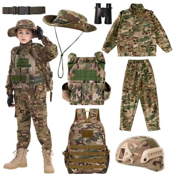 子供用 陸軍 特殊部隊 服 子供用 カモフラージュ シングルソルジャー 服 ヘルメット バックパック 兵士 男の子, カモフラージュ, 9-11/140商品コード：49081254164型番：aa200サイズ：9-11/140カラー：カモフ...