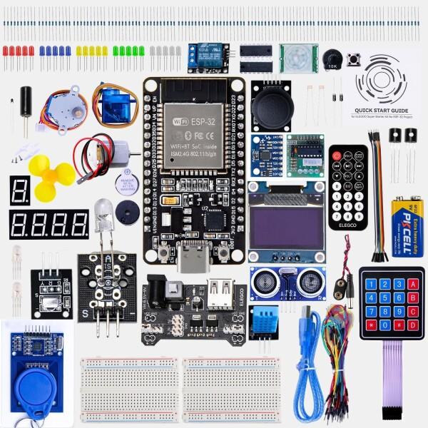 ELEGOO Arduino用ESP-32スターターキット チュートリアル付き 開発ボード USB-C デュアルコア マイクロコントローラー AP/STA/AP+STA対応 CP2102チップ Arduino IDE互換商品コード：4908...