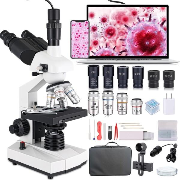 複合三眼顕微鏡、40倍〜5000倍拡大、研究用グレードプロフェッショナル顕微鏡（USBカメラ・機械式ステージ付属）、大人向け顕微鏡商品コード：49081267107型番：xsf456カラー：シルバー【3眼式複合顕微鏡】:デジタル複合顕微鏡 ...