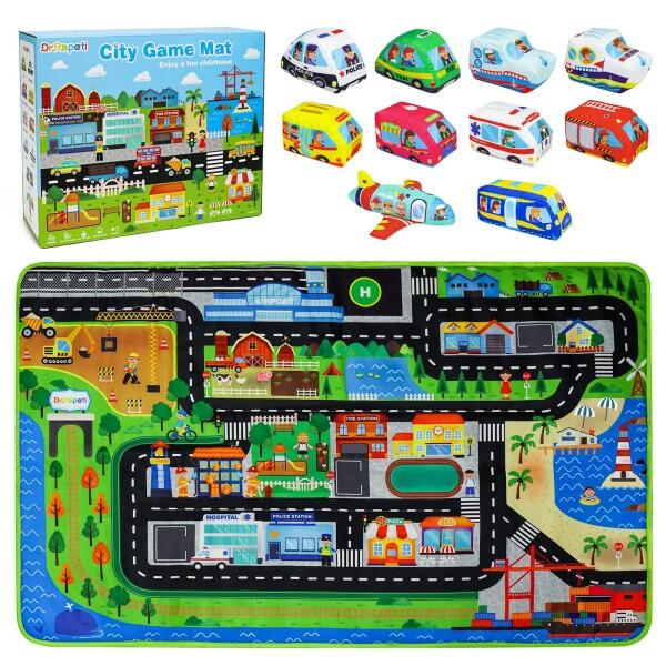 Dr.Rapeti 車おもちゃセット ミニ車セット 10台布車くるま 120*76cm地図マット 笛内蔵 子供おもちゃ 柔らかい 洗濯可能 知育玩具 室内遊び商品コード：49081267115型番：2107カラー：Multicolor大人気...