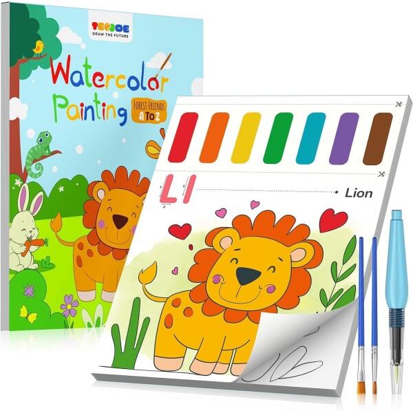 TECJOE 水塗り絵 26ページ 厚手 幼児 子供 小学生向け 3本ブラシ付き 水塗り絵ブック 水彩画用紙 お絵描き 知育おもちゃ 4〜11歳 クリスマス プレゼント 誕生日 ギフト 入学祝い (動物テーマ)商品コード：490812685...