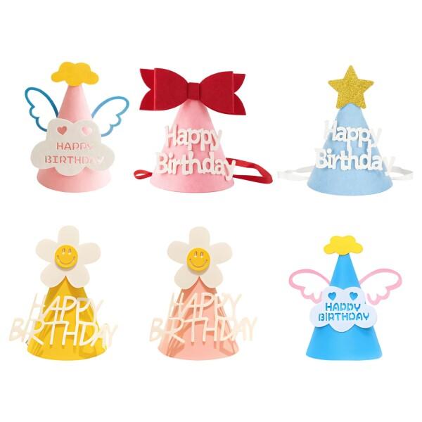 (ZTFT) はっぴーばーすでー 三角帽子 長ハッピーバースデー 帽子 6 点セット フェルト製 ケーキパーティー用 お祝いの飾り 写真小道具 誕生日パーティー用品商品コード：49081268687型番：251219WDD22カラー：彩色【...
