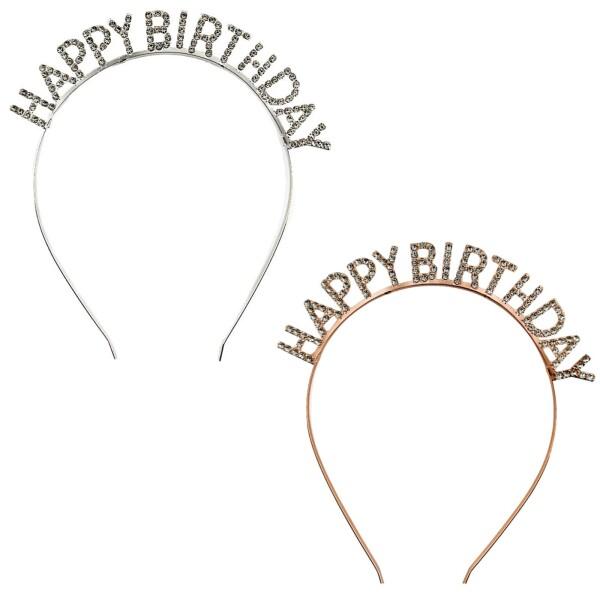 バースデイカチューシャ 誕生日おめでとうラインストーン パーティー気分撮影道具 カチューシャ頭飾り女（シルバー/ローズゴールド，2色セット）商品コード：490812686891.セット内容:サイズ:長さ16cm幅15.5cm,軽量で頭に負担...