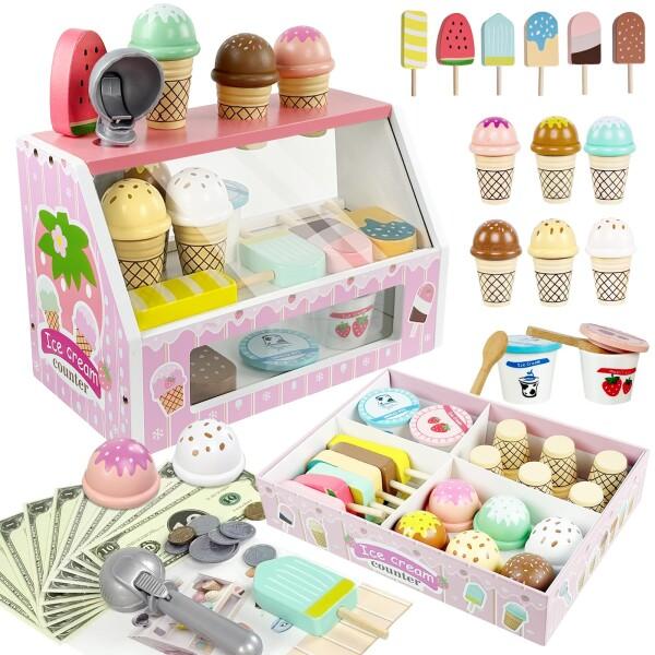 ままごと アイスクリーム屋さん 木製おもちゃ 知育玩具 モンテッソーリ ごっこ遊び キッチンセット 子供向け 女の子 男の子 誕生日プレゼント クリスマスギフト(ピンク)商品コード：49081270777型番：IGT001カラー：ピンク? ...