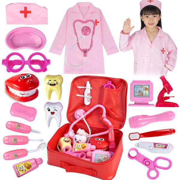 お医者さんセット おままごとセット 歯医者さんごっこ 22点 聴診器 おもちゃ ナース服 帽子 モンテッソーリ 知育玩具 ごっこ遊び 動物のお医者さん 収納ケース付き 男の子 女の子 誕生日 プレゼント (おままごと-お医者さんセット)商品...