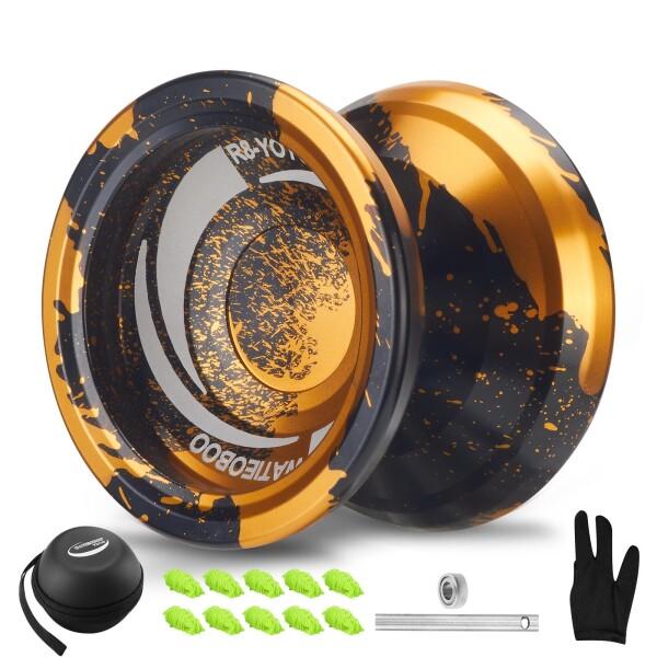 WATIEOBOO R8 メタル yoyo、デュアルモードヨーヨー。子供、大人、初心者、そして上級プロプレイヤーに最適です。交換可能な非反応ヨーヨーベアリング、ベアリング取り外しツール、アクスル（ブラックとゴールド）が付属。商品コード：49...