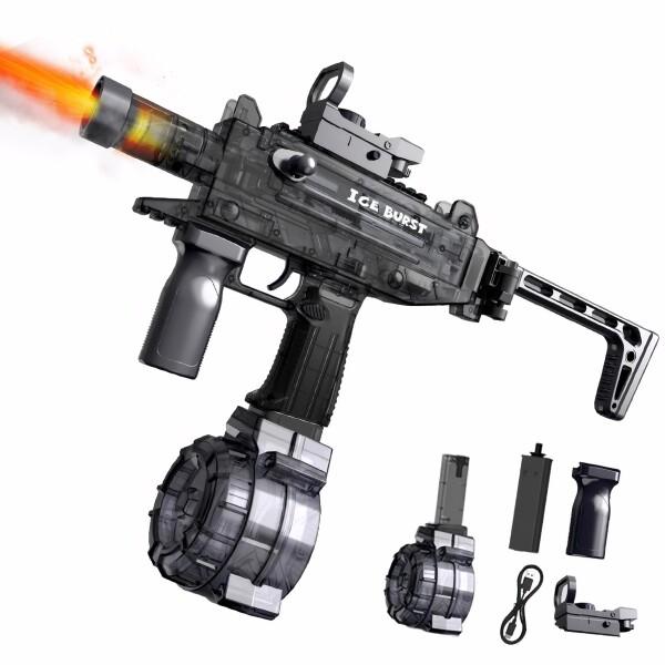 HY-MS 最新型 水鉄砲 電動 連射式 ウォーターガン LED灯光噴火＋ミスト バージョン 赤点照準鏡デザイン 水漏れ防止 超強力飛距離 8-10m 大人 子供 兼用 夏祭り 水遊び 海水浴 夏の定番 8歳以上適用 (ブラック)商品コード...