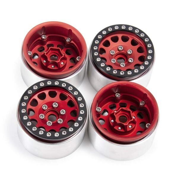 ラジコン カー 1.9インチインターナル ビードロックホイール拡幅版35mm Internal Beadlock Wheels Hub AXIAL SCX10に RC Crawler 1番 (レッドとブラック, 4個)商品コード：49081...