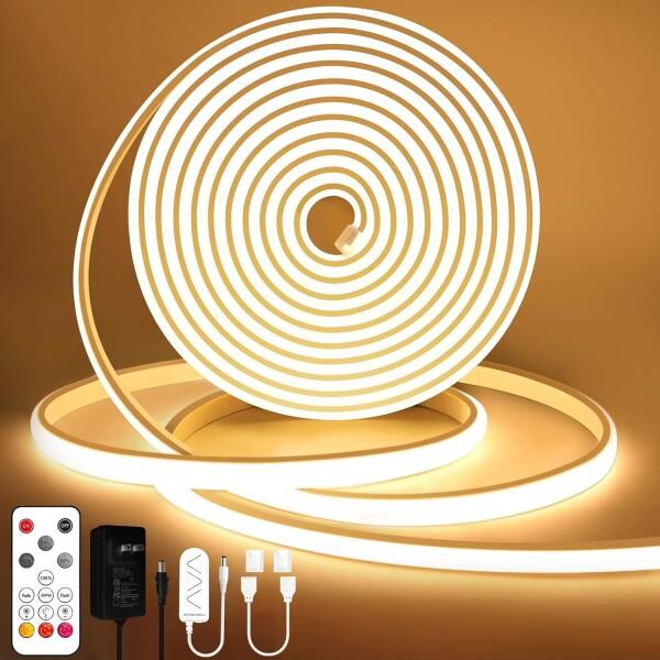 Lamomo 5M COB LEDテープライト IP65防水 高輝度 LED テープ 3000K 調光可能 電球色ネオンチューブライト リモコン付きシリコン 曲がりやすい 切断可能 間接照明/DIY装飾/インドア/寝室/キッチン/リビングル...