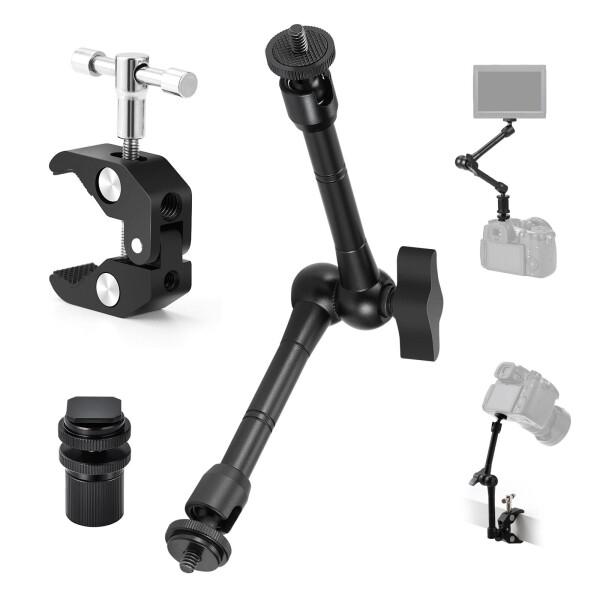 TARION マジック アーム クランプ: 1/4 および 3/8 インチネジ付きスタジオ クランプ + 11 インチ ビデオ/DSLR 関節式アーム、モニター、ビデオ ライト、マイクなど用関節式アーム商品コード：49081283785型番...
