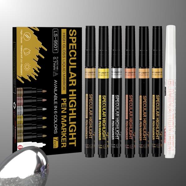 金属メッキマーカーセット ハイライトペン セット ガンダムマーカー プロ仕様 プラモデル塗装 ミラークローム メッキ調マーカー 消しペン付き 塗装 ロボットや車や飛行機のプラモデルにぴった商品コード：49081315847型番：JS-1カラ...