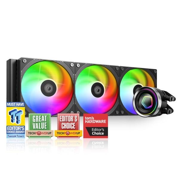 ID-COOLING FX360 INF 360mm 液体CPUクーラー、ARGBインフィニティミラーエフェクト付きAIOクーラー、3x120mmデイジーチェーンファン、低騒音動作（最大27.2dB(A)）、Intel LGA1851/17...