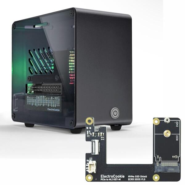 ElectroCookie Raspberry Pi 5ケース、アルミニウム製ミニタワーケース、M.2 NVMe SSD PCIe HATとアクティブRGB照明クーラー付き(ブラック)商品コード：49081321768型番：Raspi-DT...