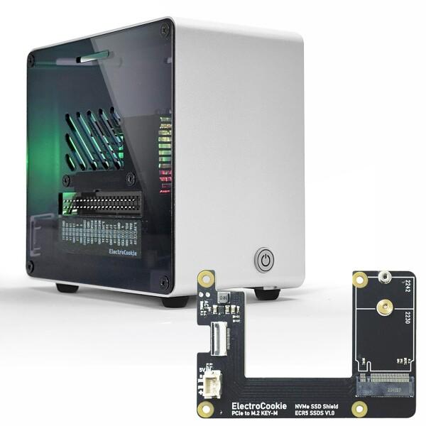 ElectroCookie Raspberry Pi 5ケース、アルミニウム製ミニタワーケース、M.2 NVMe SSD PCIe HATとアクティブRGB照明クーラー(シルバー)商品コード：49081321769型番：Raspi-DT-C...