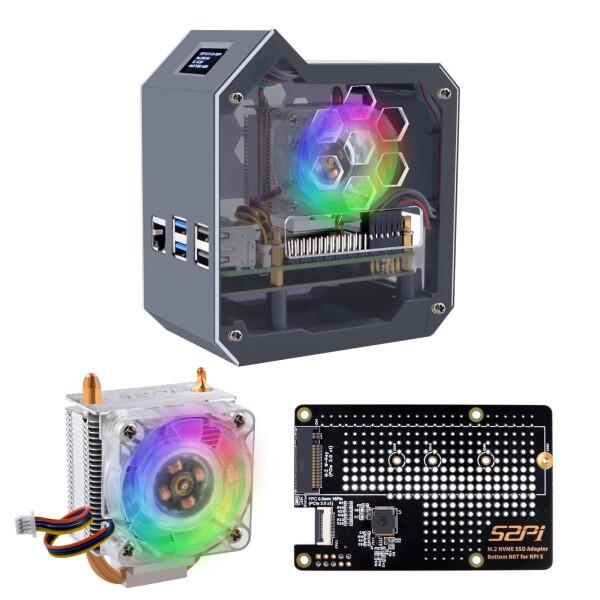GeeekPi N07 ミニタワー NVMe NAS キット Raspberry Pi 5 用、N07 M.2 NVMe SSD Pip PCIe ペリフェラルボード底部付き、M.2 Key-M NVMe SSD 2230/2242/226...