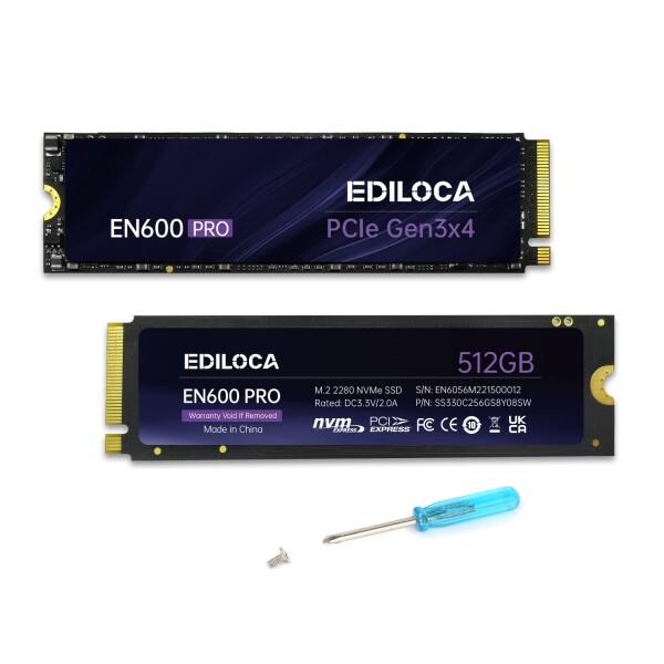 Ediloca EN600 PRO SSD 512GB PCle 3.0x4 NVMe M.2 2280 最大読込: 3200MB/s 最大書込：2800MB/s 内蔵SSD SLC キャッシュ 3D NAND TLC グラフェン冷却ステッ...
