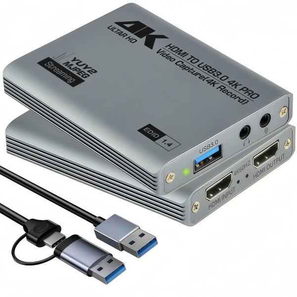 キャプチャーボード Switch対応 4K HDMI パススルー 機能を搭載しています 1080P 60Hz ビデオキャプチャー USB3.0高速伝送 低遅延 ゲーム実況生配信ライブ、ビデオ会議録画、リアルタイムストリーミング 画面共有 P...