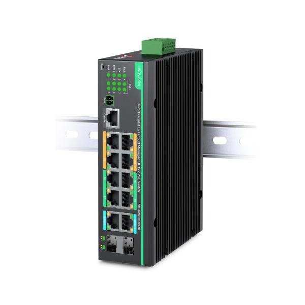 LINOVISION 産業用 12 ポート L2+ クラウド管理型 PoE スイッチ、DC8~57V 冗長電源入力、全ポート1G対応 ソーラー POE スイッチ、IEEE802.3af/at、総予算 240W商品コード：4908132267...