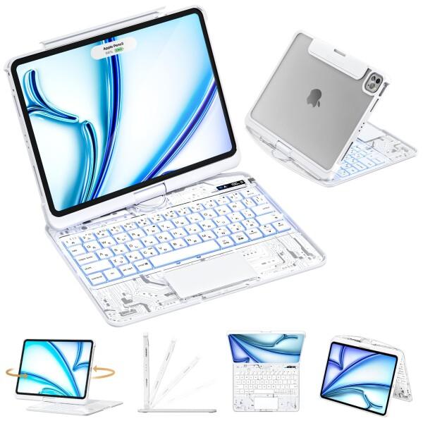 Sencela 2025新登場 iPad Air 13インチ（M3 2025 / M2 2024）対応 日本語配列キーボードケース マジックキーボード 360度回転式 遅延なし・高精度 バックライト・ペンホルダー搭載 iPad Pro 12...