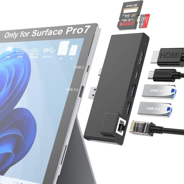 Surface Pro 7 ドック Rocketek 7-in-1 Microsoft Surface Pro 7 ドッキングステーション、4K / 60Hz HDMI、100M イーサネットアダプター、60W USB-C PD 充電、SD...
