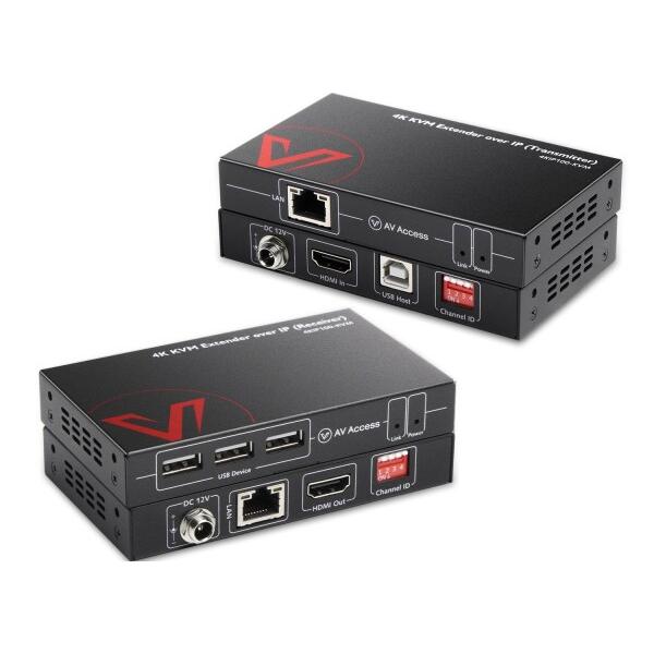 AV Access 4K HDMI USB KVM エクステンダー TCP/IP オーバー シングル Cat5e/6/6a/7 最大 120M (390 フィート)、1080P@120Hz、プラグ アンド プレイ、キーボード &amp; マ...