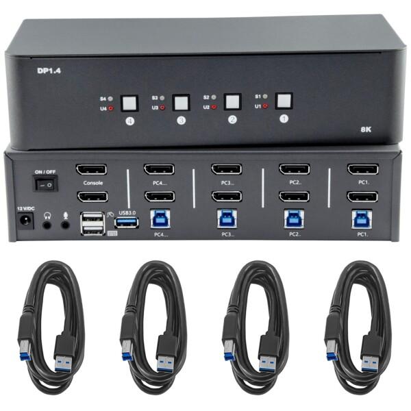 Bytecc KVM スイッチ 2 台のモニター、4 台のコンピューター、4 入力 2出力、8k ディスプレイポート スイッチ、USB 3.0、ジャック付き、4 台のコンピューターでキーボードとマウスのセットを共有、Windows/Mac/...