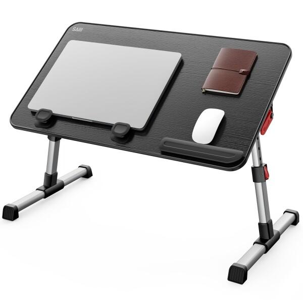 SAIJI ベッド デスク 折りたたみテーブル ベッドテーブル PCパソコンテーブル ローテーブル オフィスデスク ラップデスク 腕保護 高さ 角度調節可能 軽量 勉強 食事 一人暮らし40kg荷重 (ブラック, 中サイズ)商品コード：49...