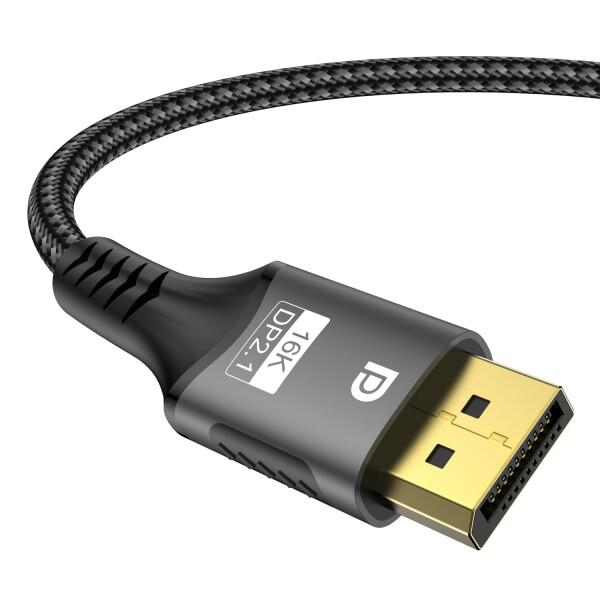 FDBRO 16K DisplayPort ケーブル 2.1規格 80Gbps  16K@30Hz 8K@120Hz 4K@240Hz ゲーミング DP コード HDR DSC 3D ディスプレイポートケーブル (グレー＆ブラック, 1m)...