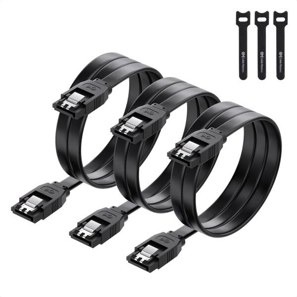 Cable Matters 3本セッ 6Gbps SATA ケーブル - 61cm（ストレート型）、SSDとHDDシリアル ATA3 ケーブル、 SATA 3コード、結束バンド付き、ブラック商品コード：49081325235型番：10400...