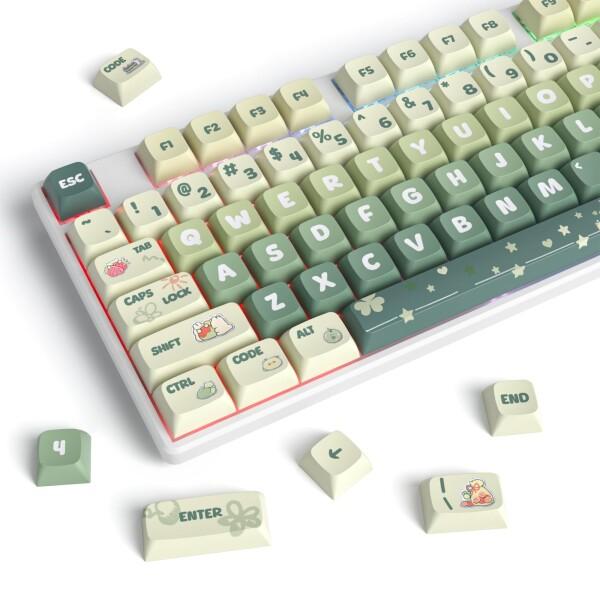 XDA プロファイル グリーン PBT キーキャップ 133 個入り キュートダイサブリメーション US レイアウト 60%/65%/75%/80%/100% MX スイッチ機械キーボード対応 (XDA-Light Green)商品コード：...