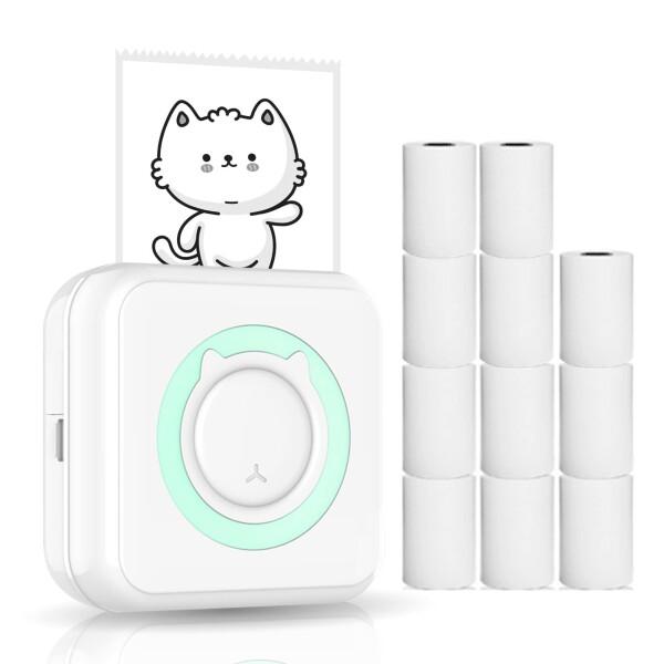 フォトプリンター、オールインワンフォトプリンター 多機能ポータブルプリンター ワイヤレスインスタントミニプリンター スマートフォン用BT接続をサポート 紙ロール11本付き 57mm iOS Androidと互換性あり商品コード：490813...