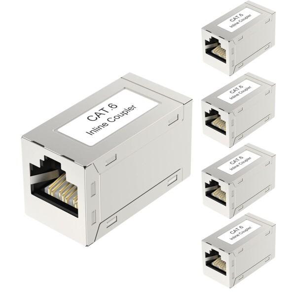 VCELINK LANケーブル 延長コネクタ RJ45 中継アダプタ 干渉防止 CAT6 CAT5E CAT5対応 5個セット 銀色商品コード：49081361719型番：NM236-5P-JPサイズ：M236-5Pカラー：シルバー機能:二...