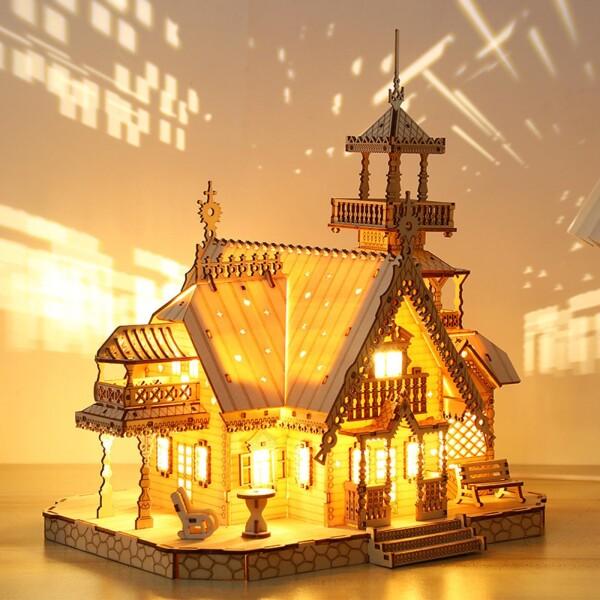 Hallisun 3D木製パズル DIYレトロコテージ別荘ハウス LEDライト付き 模型 組み立てキット 立体パズル 頭の体操 ホビーゲーム おもちゃ 大人 向け DIY手芸 機械ミニチュア 誕生日 ハロウィン 家族 友人プレゼント 手作り...