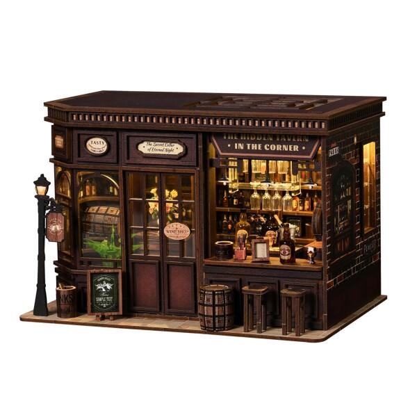 Pixie Curio ミニチュアハウス DIYキット ドールハウス 木製立体パズル 街角の酒場テーマ LEDライト付き 初心者・大人向け ブックヌック キット プレゼント・装飾用 (街角のミニチュア酒場)商品コード：49081381919...