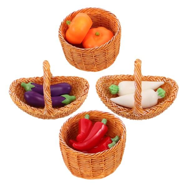 FRCOLOR 食玩 ミニチュア野菜 食品サンプル 野菜 4個 おままごと ディオラマ 小物 ドールハウス 可愛い商品コード：49081382046型番：305202ORV3117L2【食品サンプル級のリアルな野菜かごセット】本物のような質...