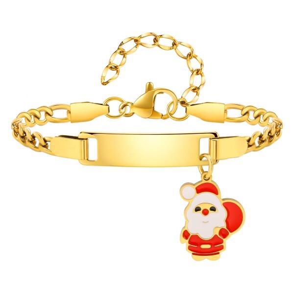 (Rockyu) ブレスレット キッズ 子供用 クリスマス アクセサリー ゴールド ステンレス ネームプレート カーブプレート チャーム付き サイズ調整可 金属アレルギー対応 ギフト (サンタクロース)商品コード：49081382497型番...