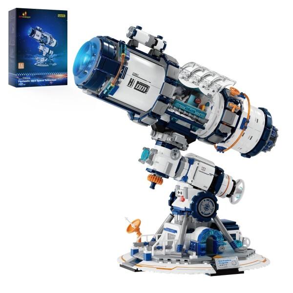 JMBricklayer 宇宙望遠鏡のおもちゃ 組み立てセット ライト付き 宇宙探査モデル 70009、クールな星球 ブロックおもちゃ をテーマにしたギフトアイデア 8歳以上の男の子 女の子 大人向け、愛好家の探査望遠鏡モデルキット (99...