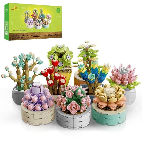 JMBricklayer 花多肉植物ビルディングブロックセット 大人用 20104、9パック 植物コレクション 小さな植物ビルディングブロック、部屋 ホームオフィスの装飾用 花盆栽モデル、女の子 女性への花のギフトアイデア商品コード：490...