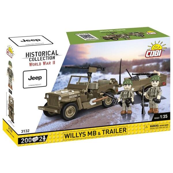 COBI ミリタリーブロック WWII ウイリスMB &amp; トレーラー セット, 1/35スケール, 200ピース, ミニフィギュア2体付き, 全長17.5cm, 8歳以上対象, EU製商品コード：49081384009型番：3132...